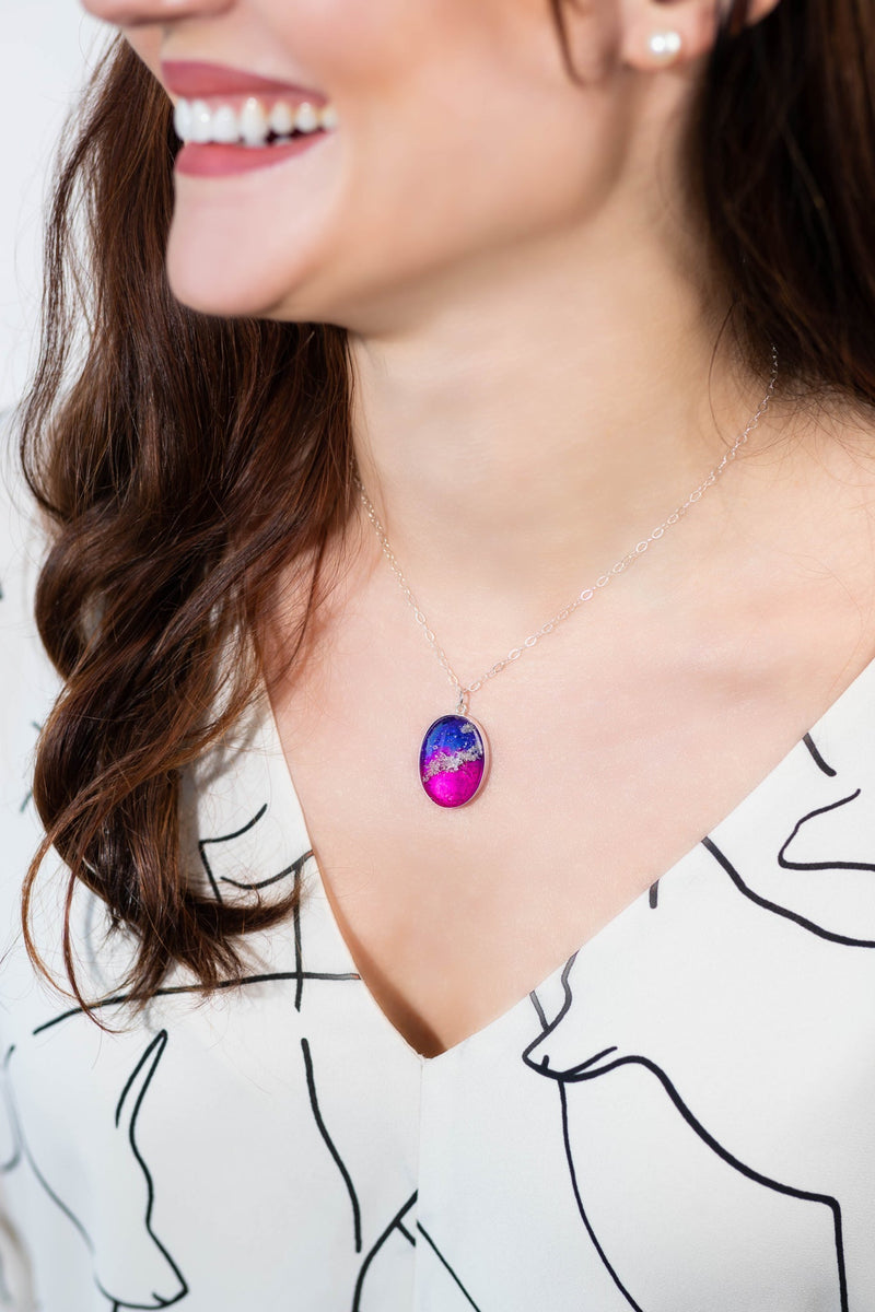 Oval Resin Pendant Memorial Necklace | Cremation Jewelry | Nebula ...